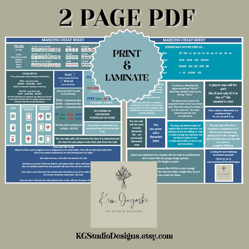 PRINTABLE Mahjong Cheat Sheet, Instant Download, Board Games, Tile Game ...