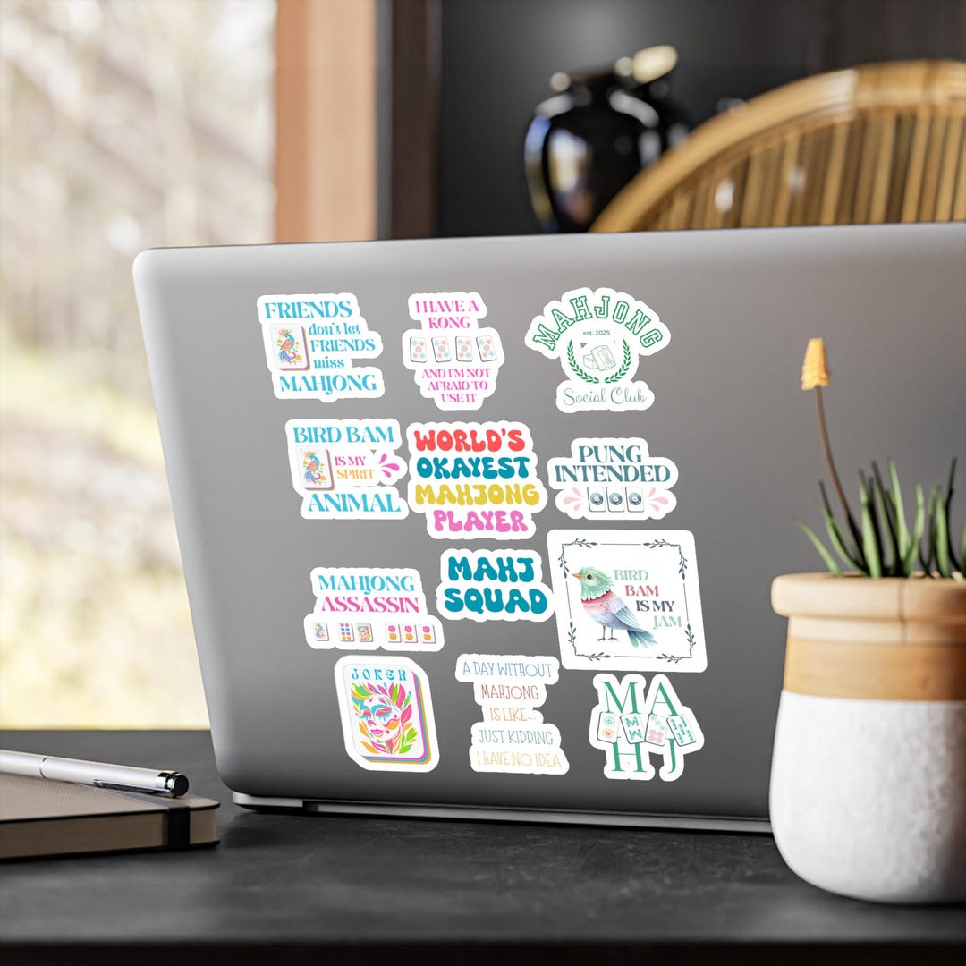Mahjong Theme Kiss-cut Vinyl Decals, Fun Stickers for Mahjong, Mahjong ...