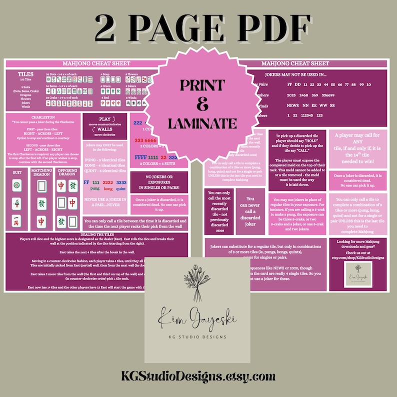 Printable Mahjong Cheat Sheet: Beginner's Guide (PDF & PNG Download) - Etsy