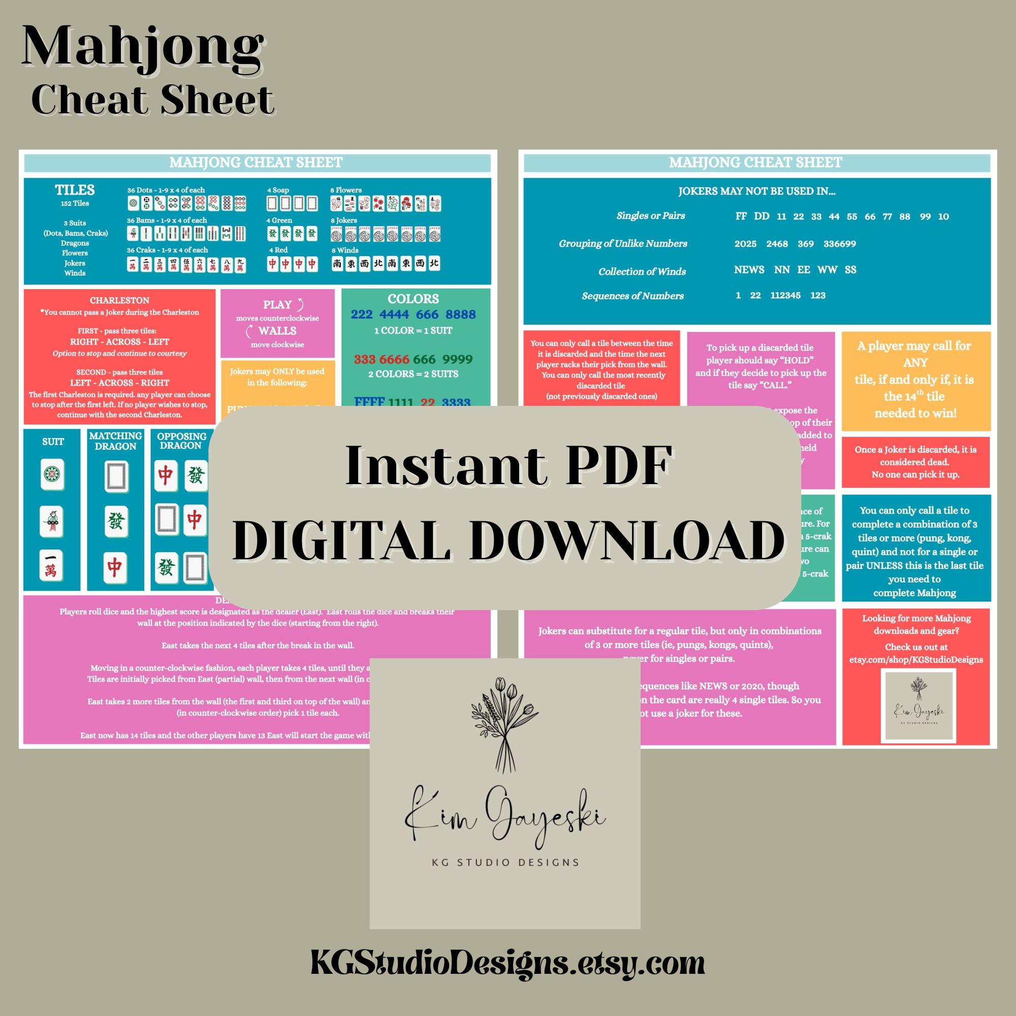 Printable Mahjong Cheat Sheet: Beginner's Guide (PDF & PNG Files) - Etsy
