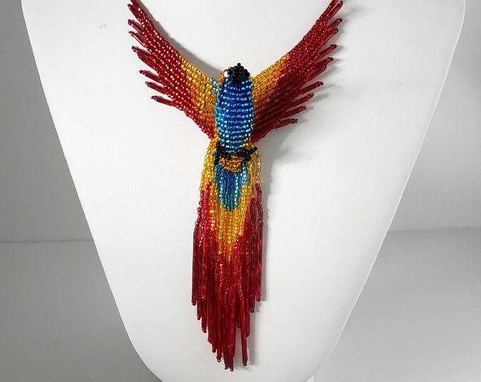 Phoenix Necklace Red Yellow Blue 3D Glass Beaded Firebird - Etsy