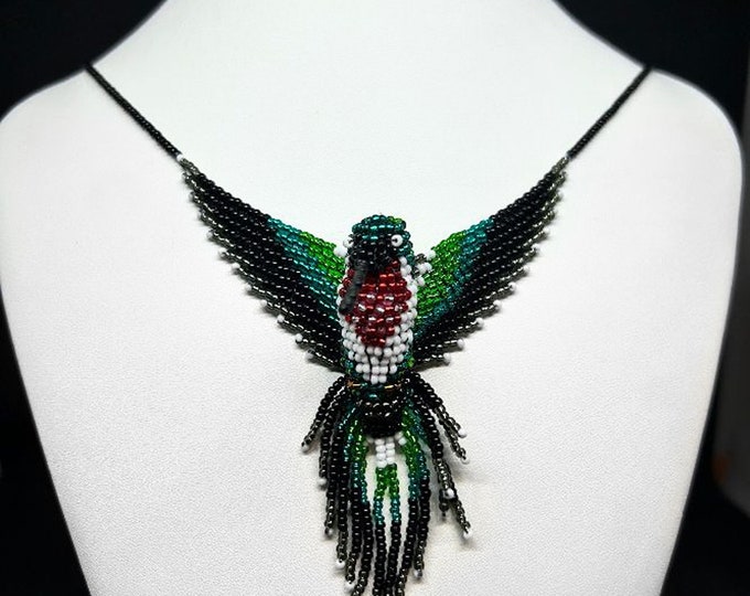 Hummingbird Necklace Stunning Ruby Throat Hummingbird Glass Beaded ...