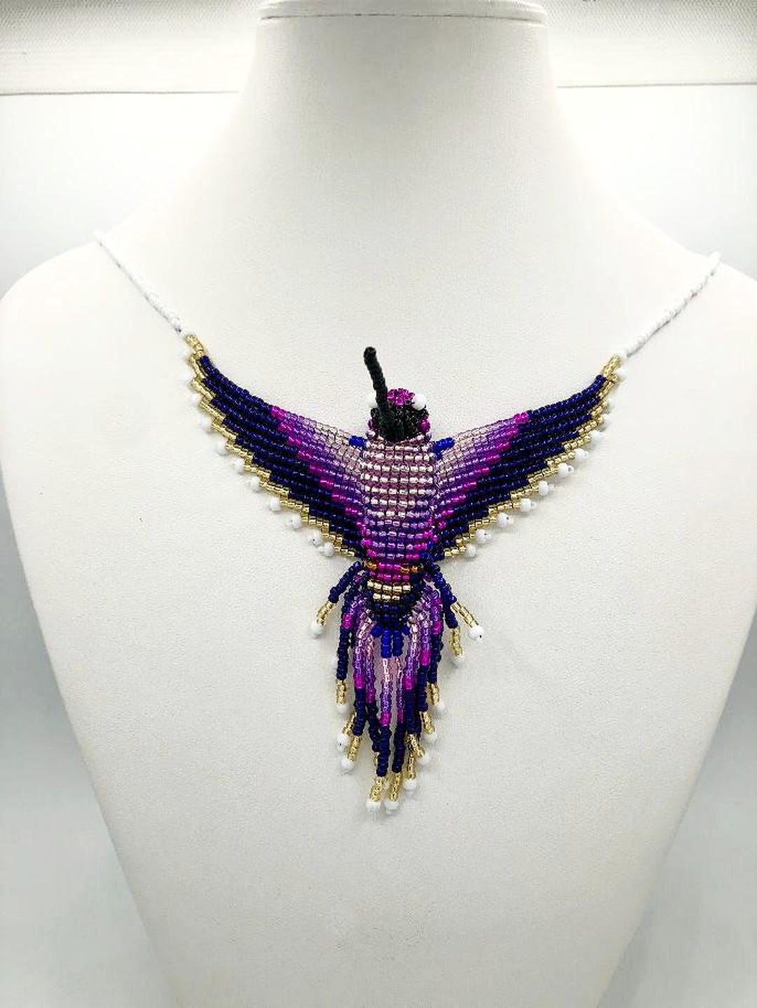 Beaded Hummingbird Necklace With Magnetic Clasp - Glass Bead ...