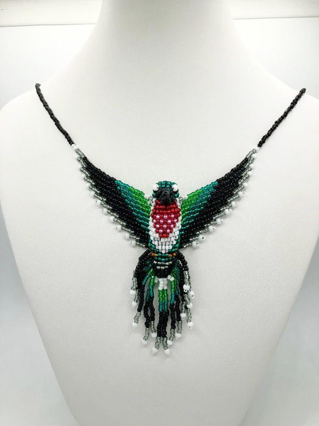 Hummingbird Necklace - Stunning Ruby Throat Hummingbird Glass Beaded ...