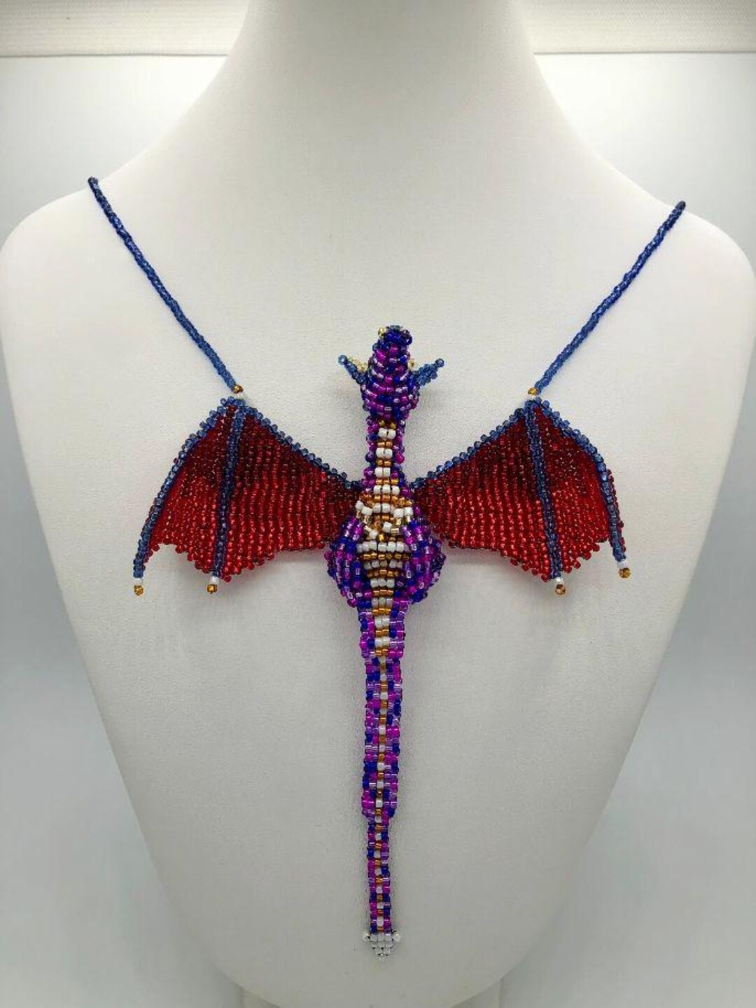 Glass Seed Bead Dragon Necklace With Magnetic Clasp -red, Purple ...