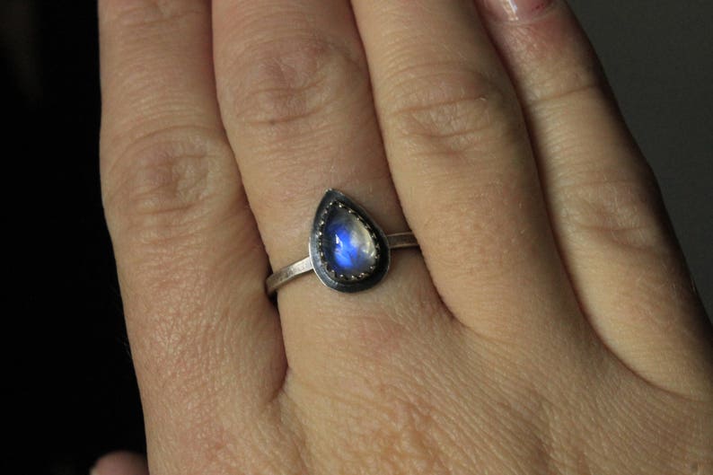 Pear-shaped Teardrop Vivid Moonstone & Sterling Silver Ring - Etsy