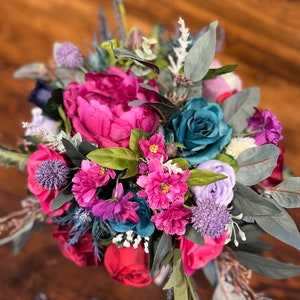 Jewel Tone Peony Wedding Bouquets, Custom Purple Teal Burgundy Bridal Flowers, Bouts, Boho ...