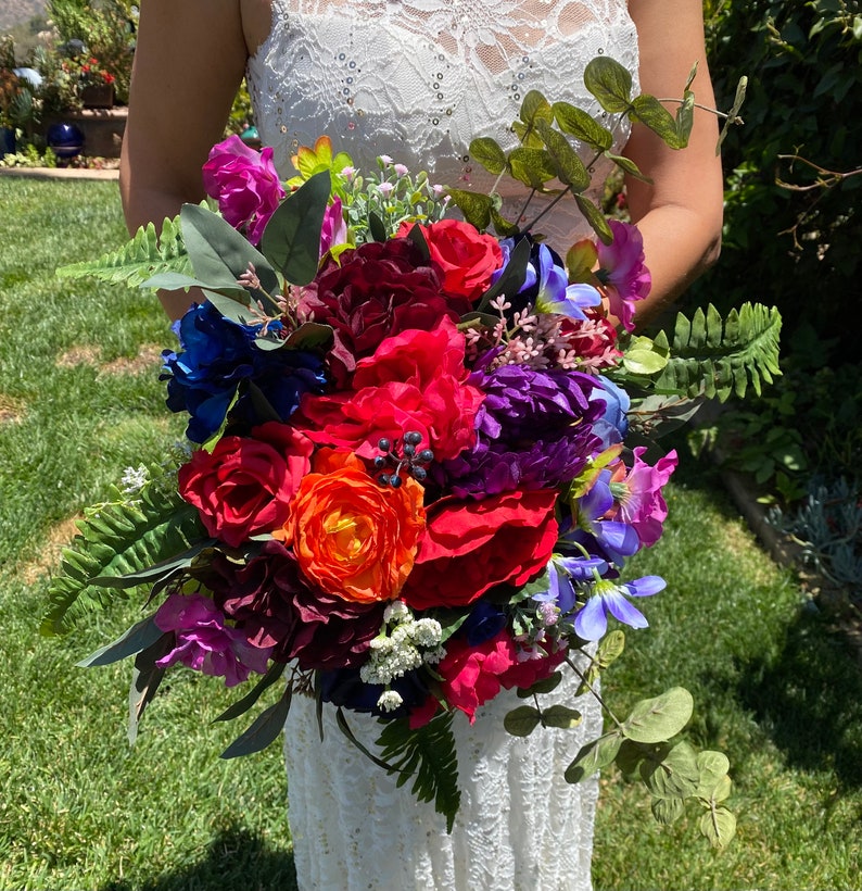 Jewel Tone Peony Wedding Bouquets Custom Purple Red Blue | Etsy