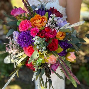 Jewel Tone Rainbow Peony Wedding Bouquets, Custom Purple Red Blue ...