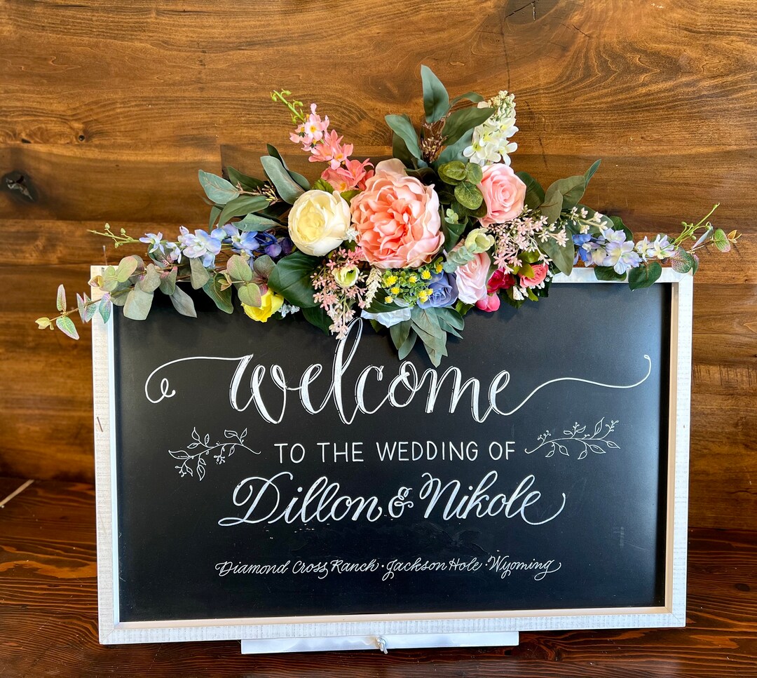 Wedding Sign Flowers, Pastel Wedding Welcome Sign Flowers, Bridal Decor ...