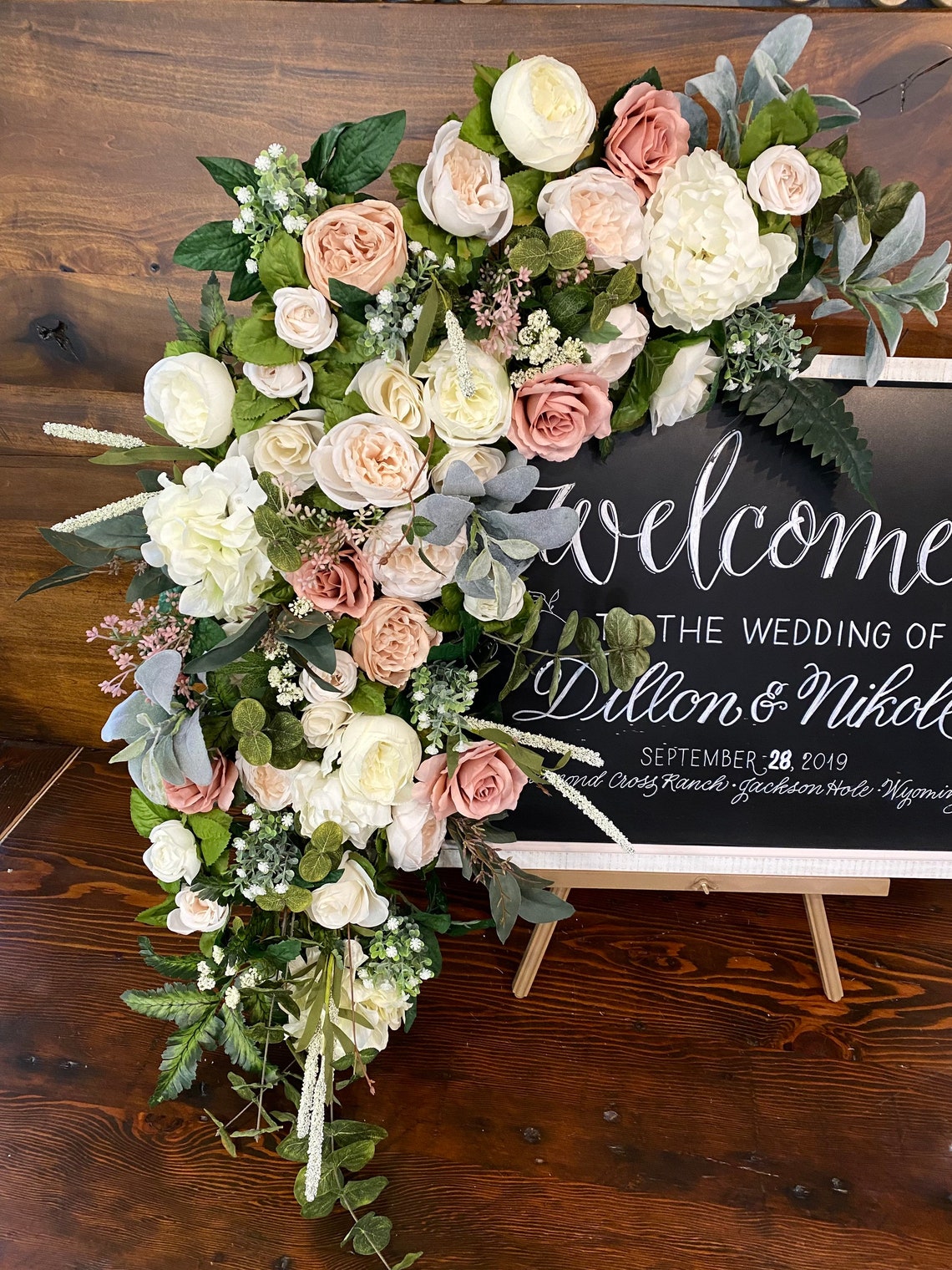 Lux Wedding Welcome Sign Flowers,event Flowers, Ivory-white-blush ...