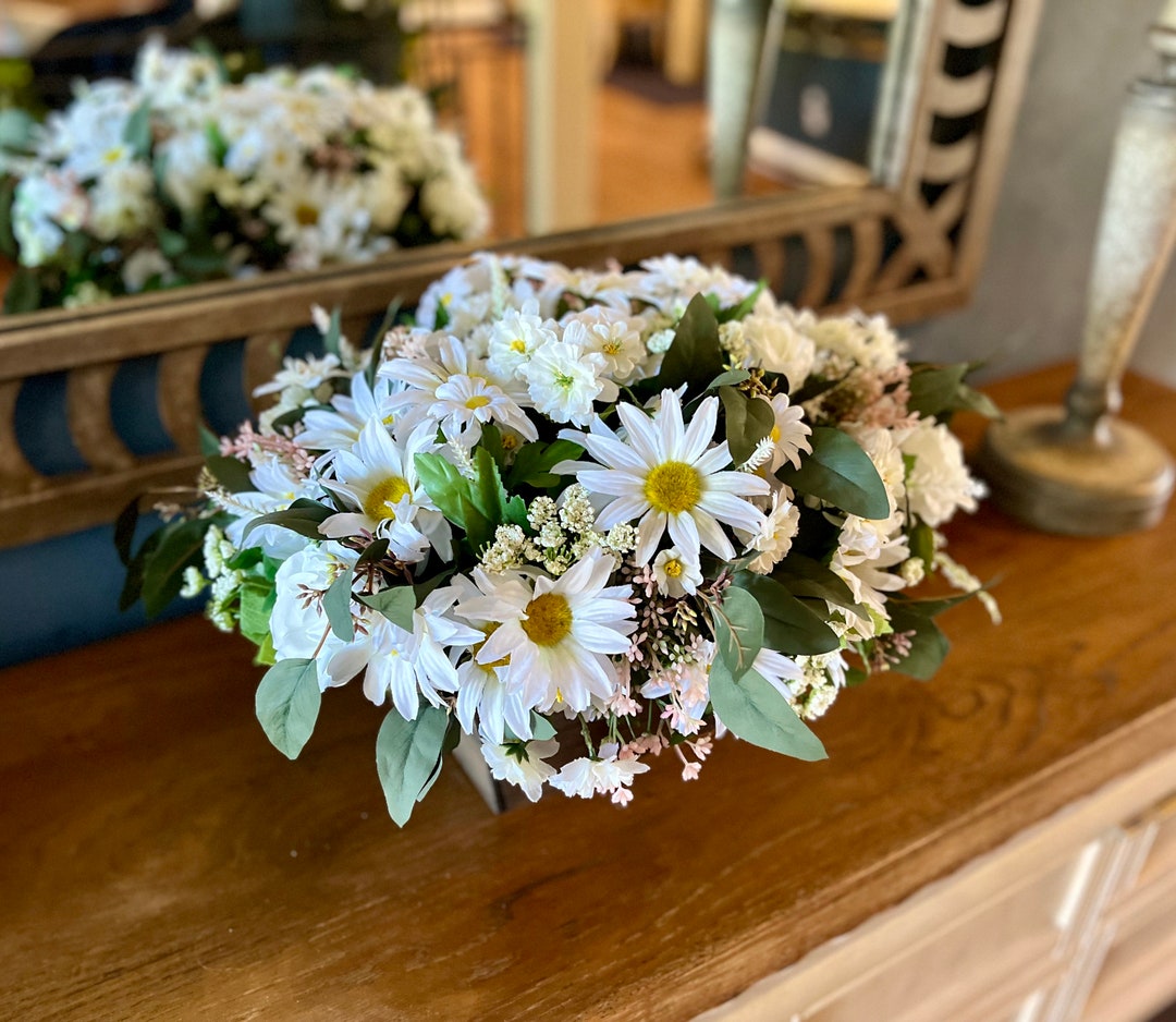 Happy Daisy Centerpiece, Faux Floral Arrangement, White Daisy Home ...