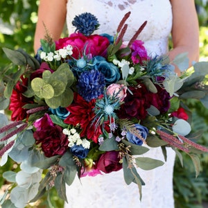 Jewel Tone Peony Wedding Bouquets, Custom Purple Red Blue Bridal Flowers, Bouts, Custom ...