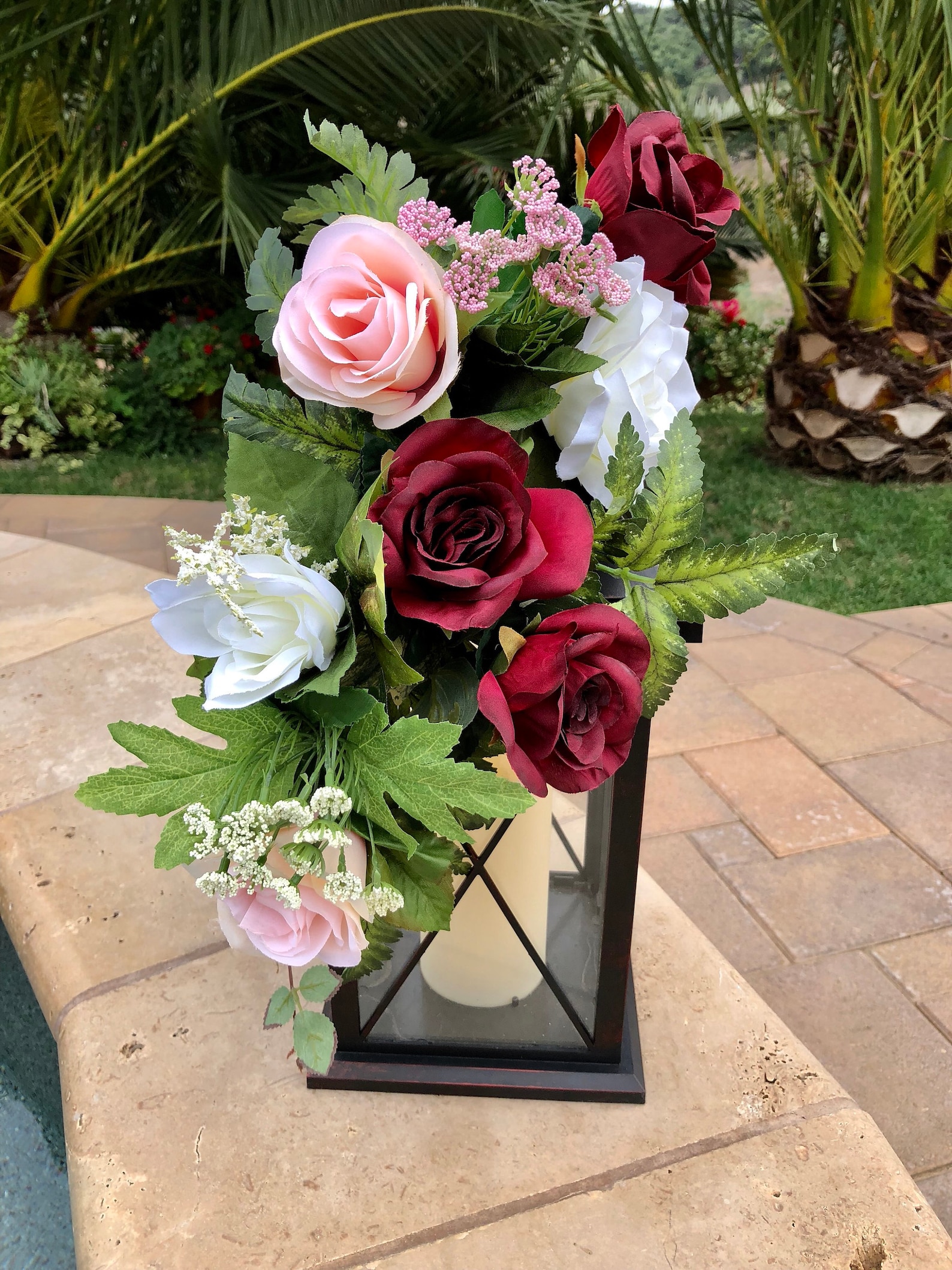 Wedding Reception Lantern Decor, Pew Flowers, Lantern Swag, Wedding ...