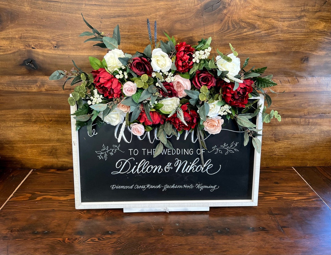 Wedding Sign Flowers, White Wedding Welcome Sign Flowers, Bridal Decor ...