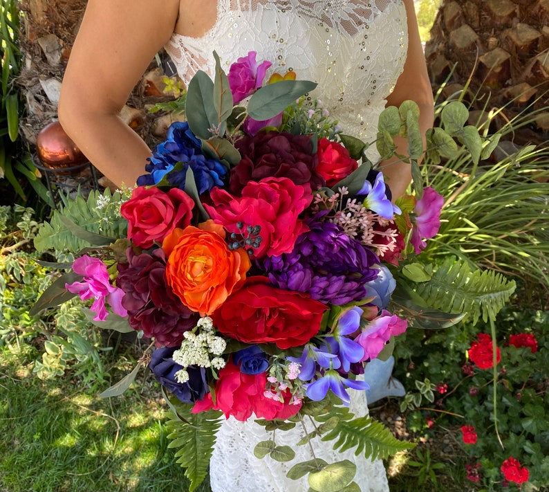 Jewel Tone Peony Wedding Bouquets Custom Purple Red Blue - Etsy
