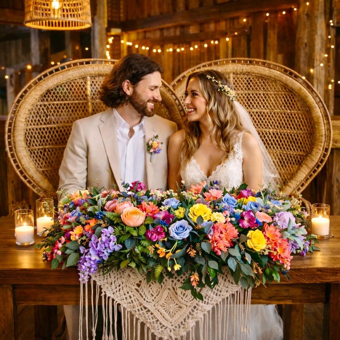 Sophisticated Boho Wedding Flowers, Vibrant Wildflower Sweetheart Table ...