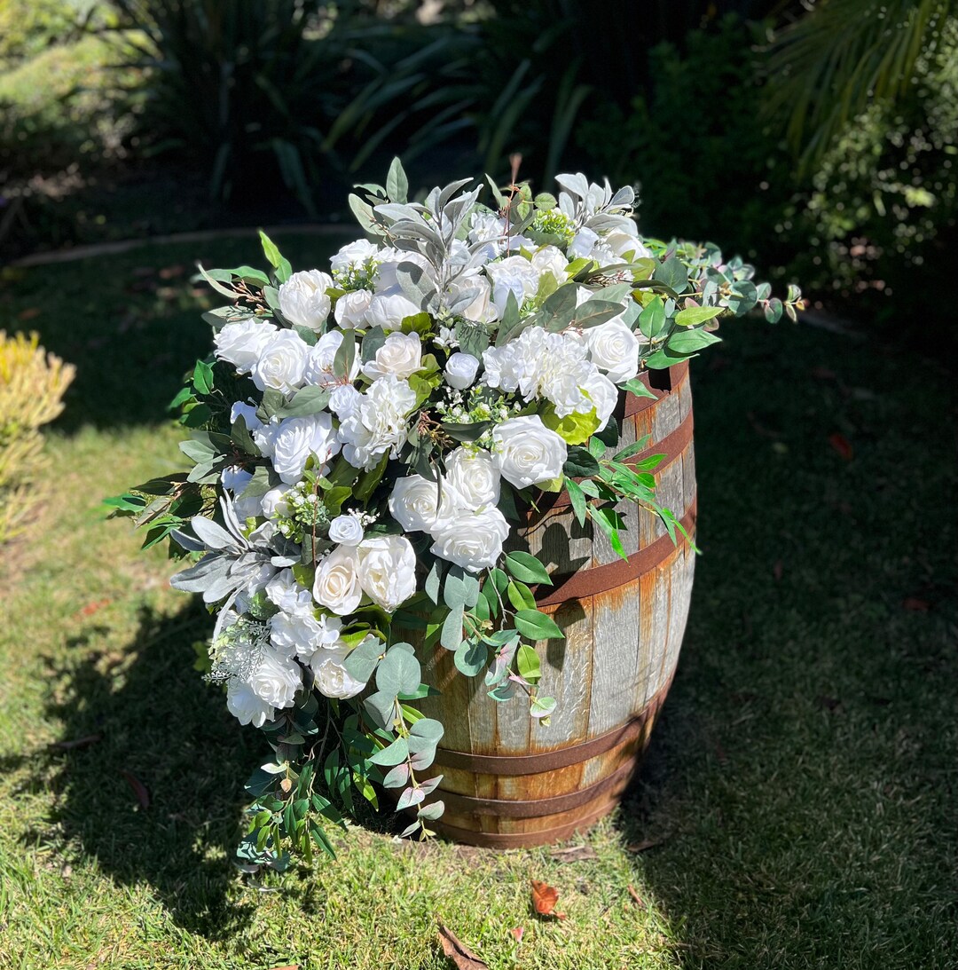 White Ivory Whiskey Barrel Topper, Custom Color Bridal Decor, Wedding ...