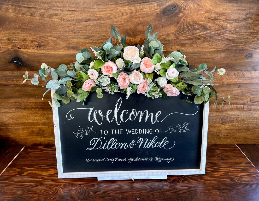 Wedding Sign Flowers, White Wedding Welcome Sign Flowers, Bridal Decor ...