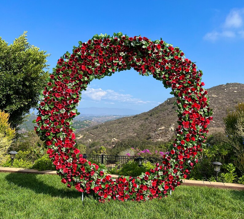Luxury Red Rose Circle Arch Wedding Ceremony Flowers, Party Event ...