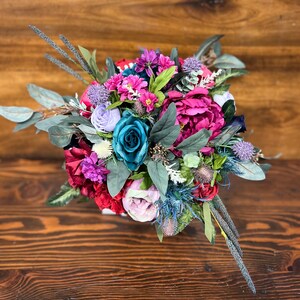 Jewel Tone Peony Wedding Bouquets, Custom Purple Teal Burgundy Bridal Flowers, Bouts, Boho ...