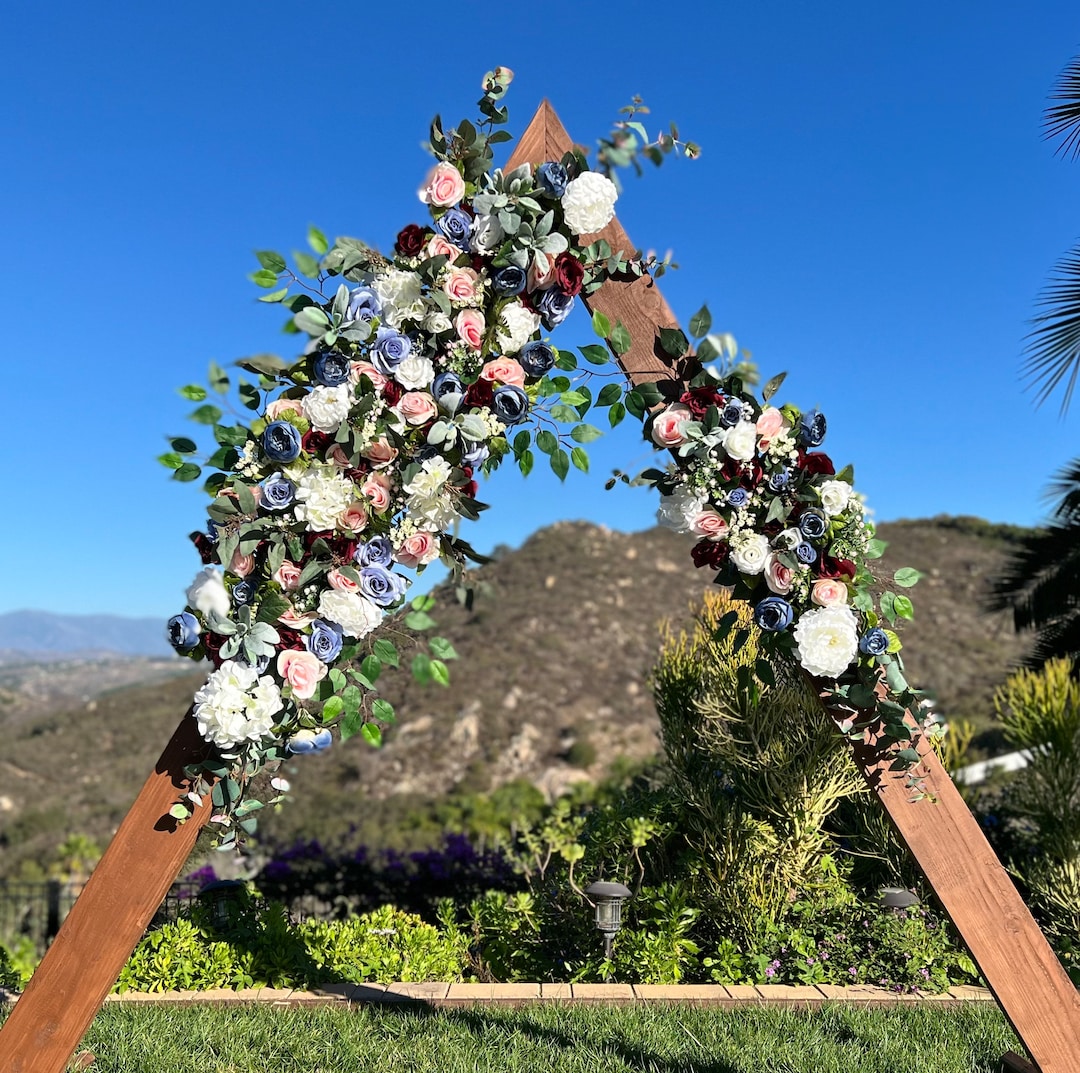 Burgundy Dusty Blue Blush Wedding Arch Flowers, Dusty Blue Boho Wedding Swags, Most Popular 2025 ...