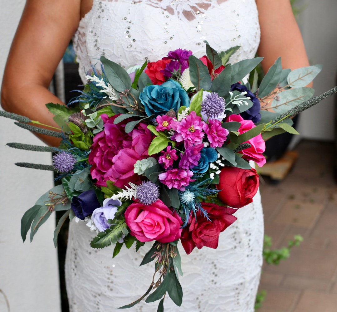 Jewel Tone Rainbow Peony Wedding Bouquets, Maids Bouquet, Custom ...