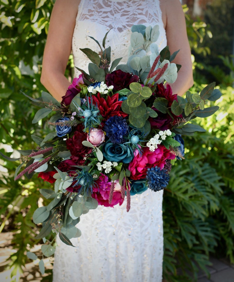 Jewel Tone Peony Wedding Bouquets Custom Purple Red Blue - Etsy