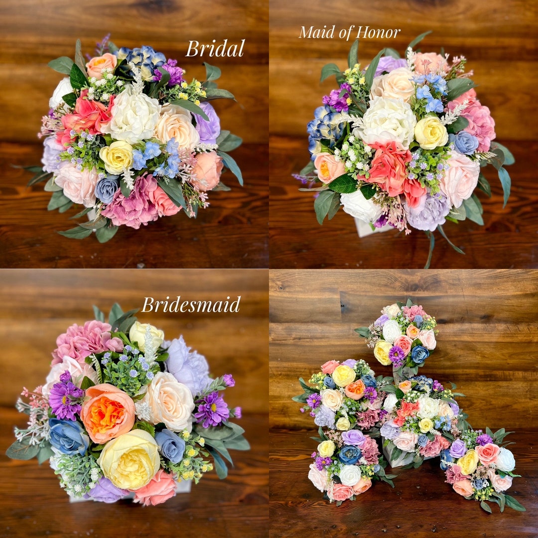 Whimsical Pastel Rainbow Wedding Bouquet Package, Rainbow Wedding ...