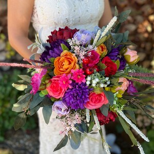 Jewel Tone Rainbow Peony Wedding Bouquets, Custom Purple Red Blue Orange Bridal Flowers, Bouts ...