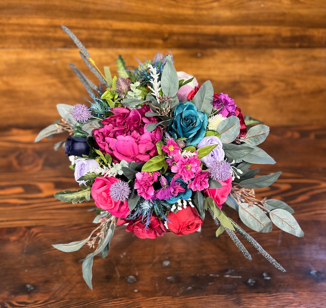 Jewel Tone Peony Wedding Bouquets, Custom Purple Teal Burgundy Bridal Flowers, Bouts, Boho ...