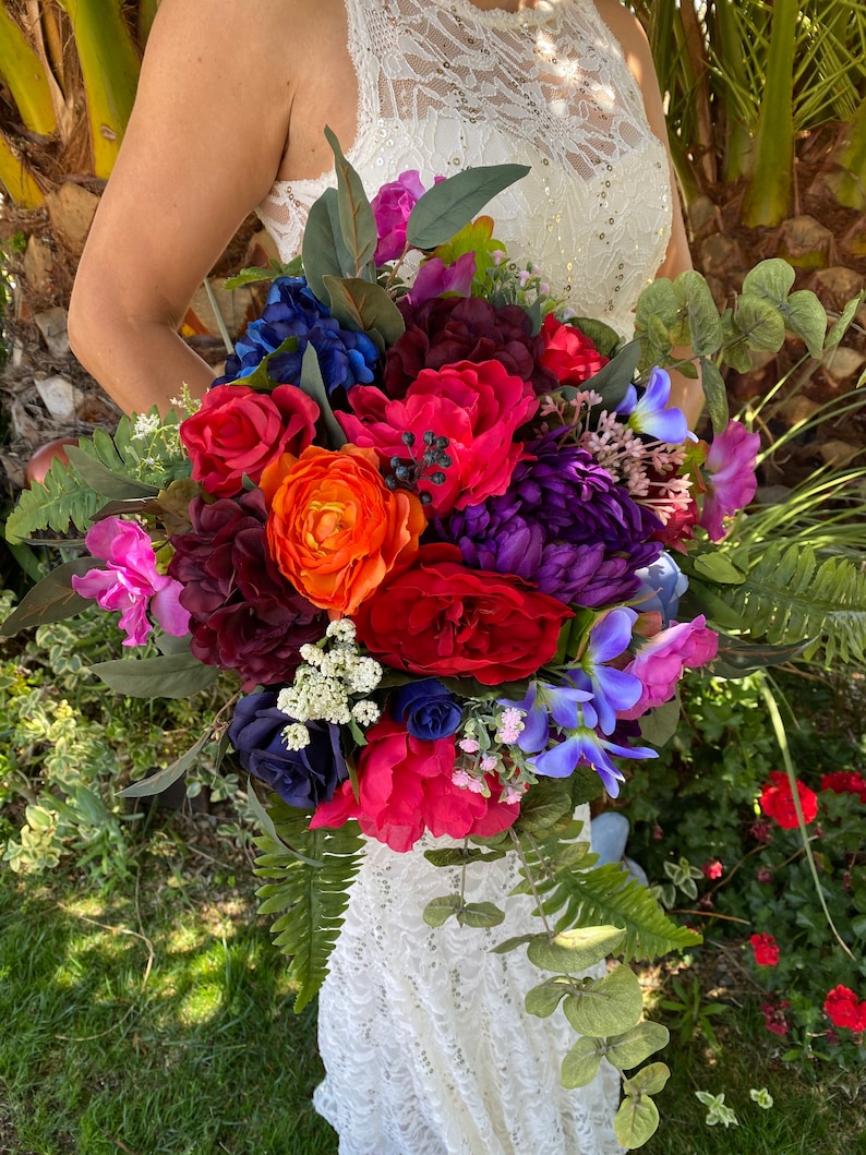 Jewel Tone Peony Wedding Bouquets Custom Purple Red Blue - Etsy