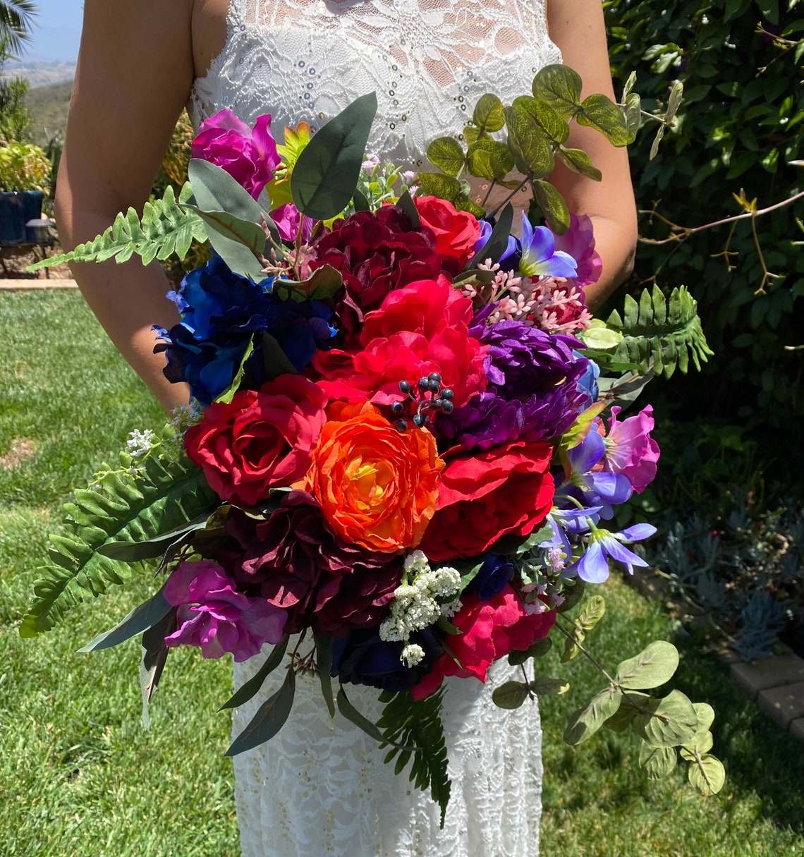 Jewel Tone Peony Wedding Bouquets Custom Purple Red Blue | Etsy