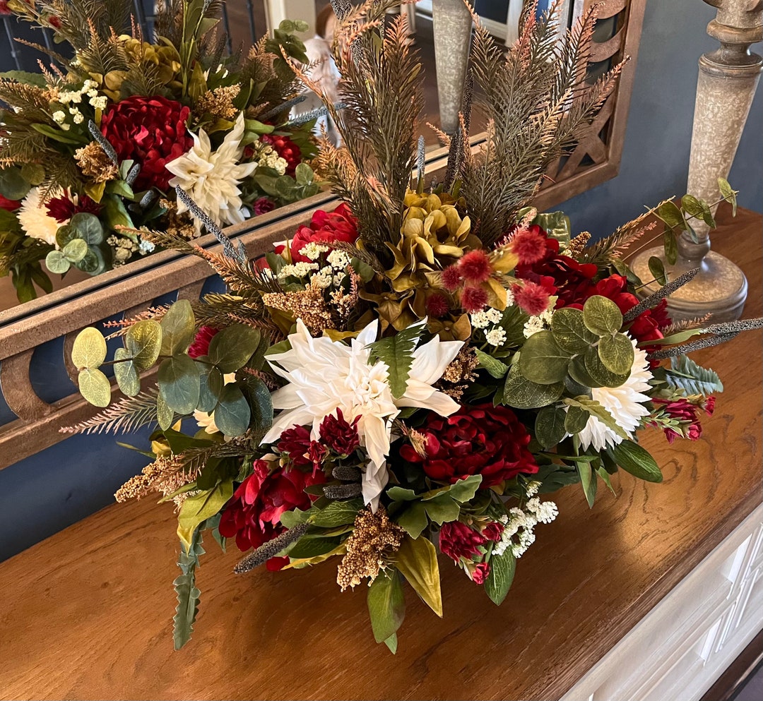 Tuscan Floral Arrangement, Thanksgiving Burgundy Ivory Floral ...