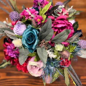 Jewel Tone Peony Wedding Bouquets, Custom Purple Teal Burgundy Bridal Flowers, Bouts, Boho ...