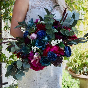 Jewel Tone Peony Wedding Bouquets, Custom Purple Red Blue Bridal Flowers, Bouts, Custom ...