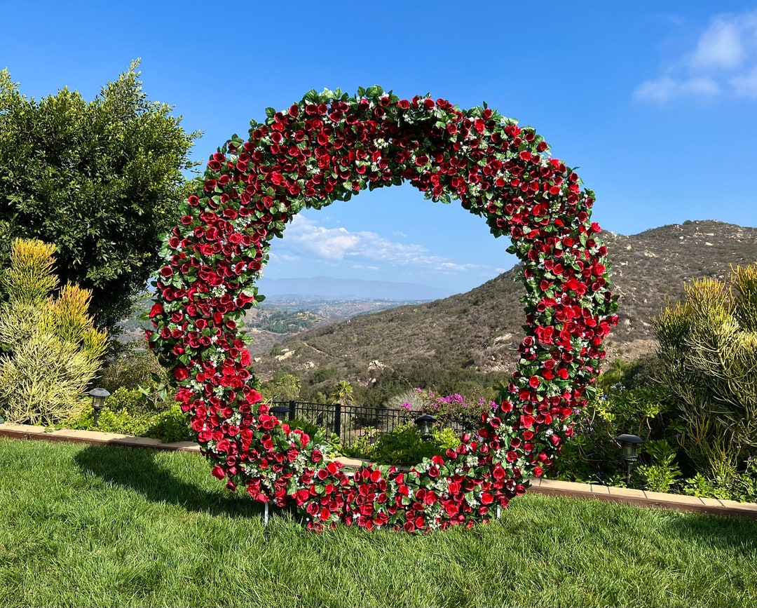 Luxury Red Rose Circle Arch Wedding Ceremony Flowers, Party Event ...