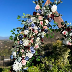 Burgundy Dusty Blue Blush Wedding Arch Flowers, Dusty Blue Boho Wedding ...