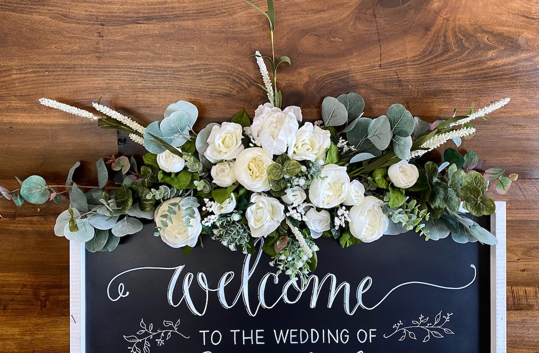 Wedding Sign Flowers White Wedding Welcome Sign Flowers - Etsy