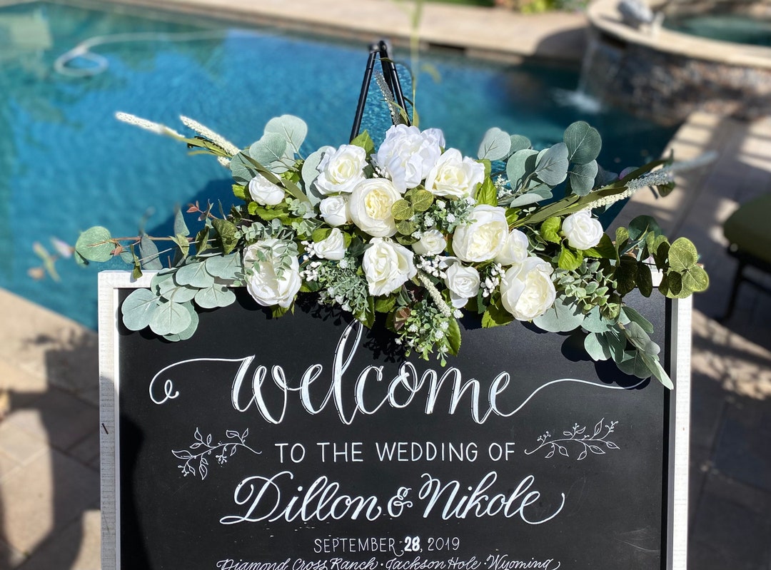 Wedding Sign Flowers, White Wedding Welcome Sign Flowers, Bridal Decor ...