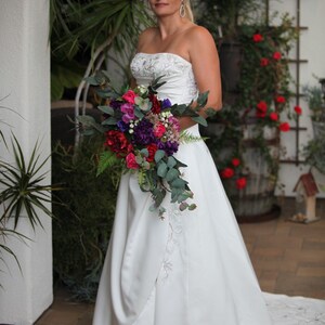 Cascading Jewel Tone Peony Wedding Bouquet, Custom Faux Purple Red Bridal Flowers, Bridesmaid ...