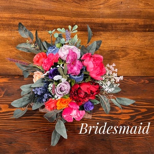 Jewel Tone Rainbow Peony Wedding Bouquets, Custom Purple Red Blue ...