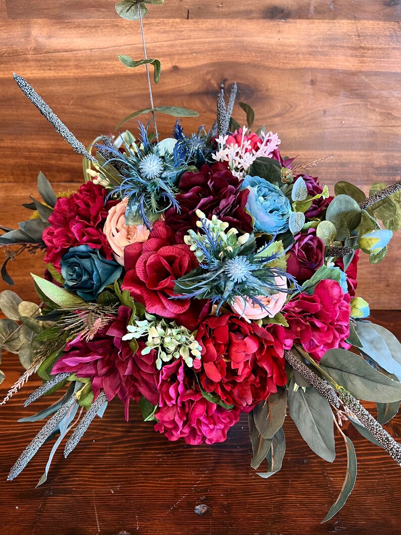 Jewel Tone Peony Wedding Bouquets Custom Purple Red Blue - Etsy