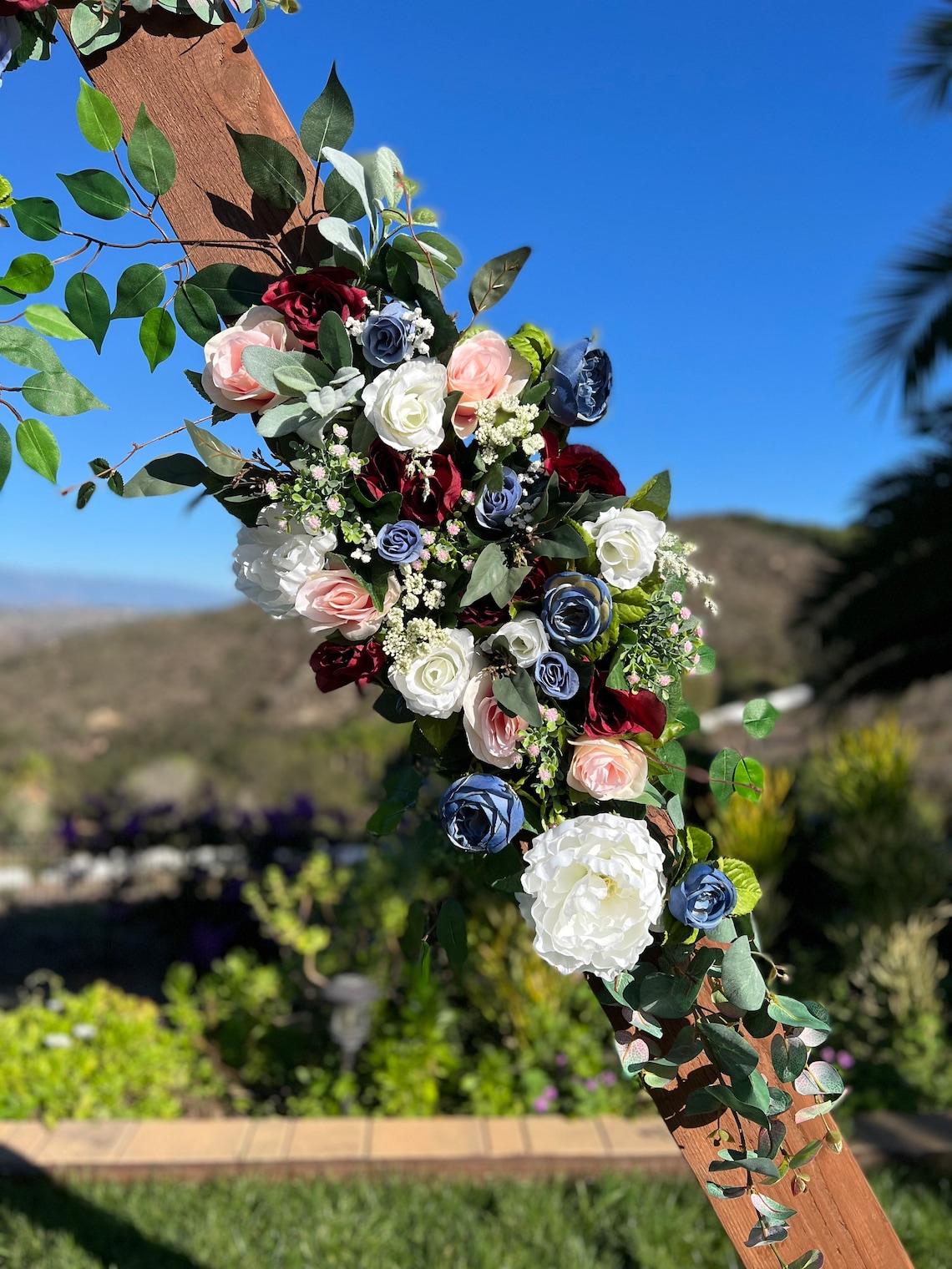 Burgundy Dusty Blue Blush Wedding Arch Flowers Dusty Blue - Etsy