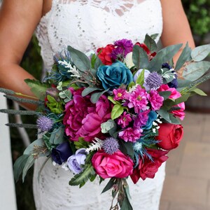 Jewel Tone Rainbow Peony Wedding Bouquets, Custom Fuchsia Purple Red Wedding Flowers, Wedding ...