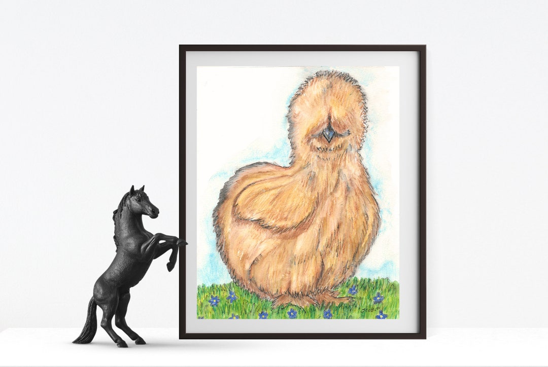 Buff Silkie Chicken Art Print, 5x7 or 8x10 Wall Decor, Brown Silky Hen ...