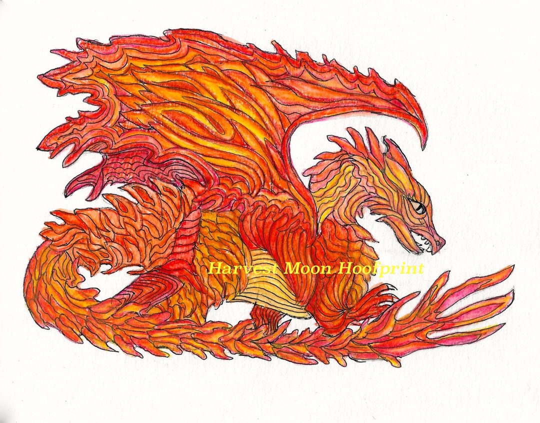 Red Fire Dragon Fine Art Print, 5x7 or 8x10 Wall Decor, Whimsical ...