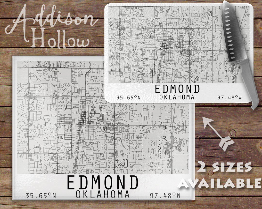 City of Edmond, Oklahoma Map Latitude and Longitude Glass Cutting Board ...