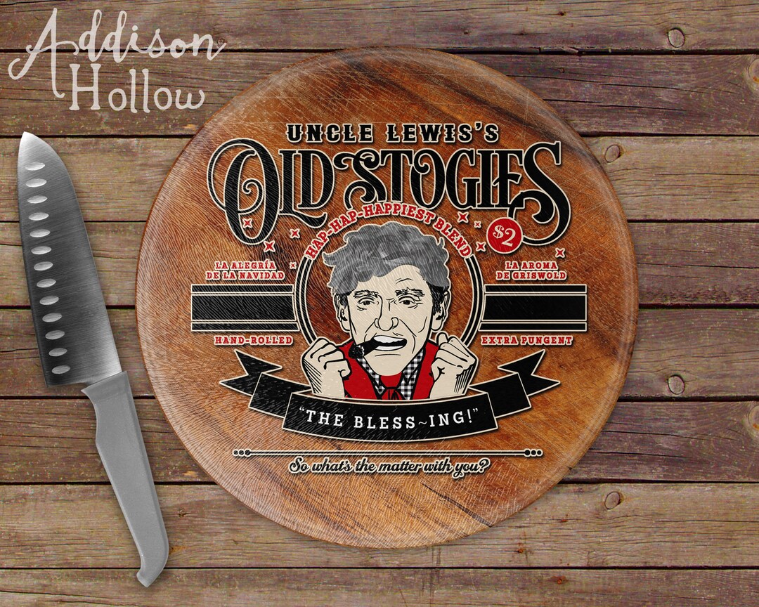 Uncle Lewis Stogies Cigar Christmas Vacation Round Glass Cutting Board ...