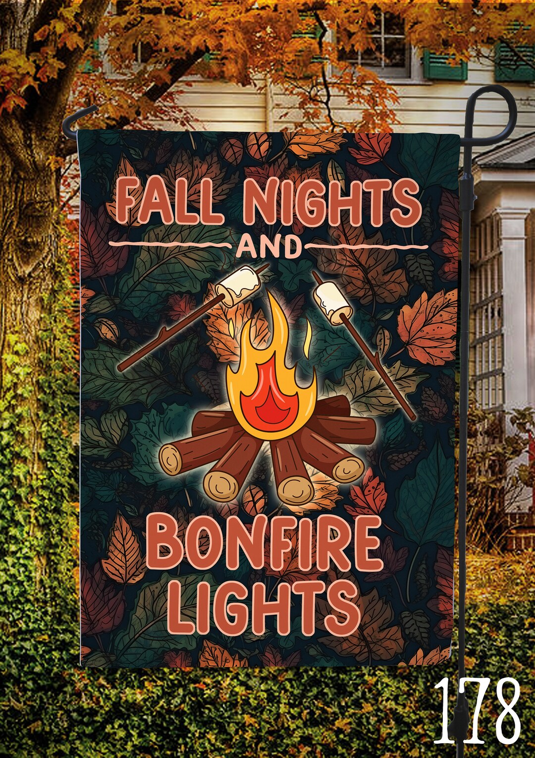 Garden or Mini Fall Autumn Bonfire Firepit Outdoor Flag - Etsy